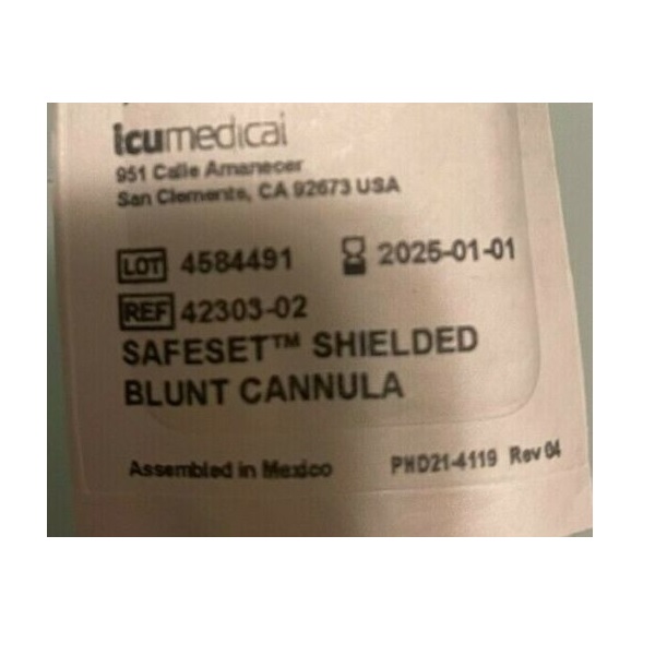 ICU MEDICAL 42303-02 SAFESET SHIELDED BLUNT CANNULA – BOX OF 30 – Medorna